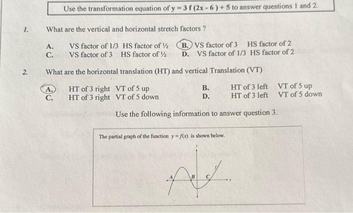 Solved Use the transformation equation of y=3f(2x−6)+5 to | Chegg.com