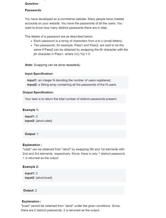 Solved Question: Passwords You have developed an e-commerce | Chegg.com
