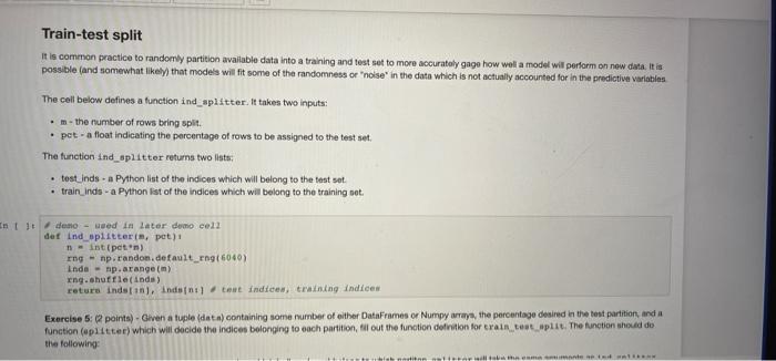 Solved Train-test split It is common practice to randomly | Chegg.com