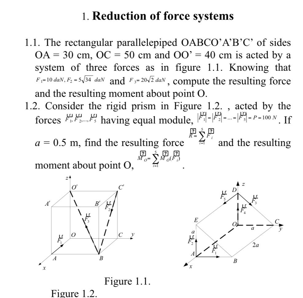 Reduction of force systems1.1. ﻿The rectangular | Chegg.com