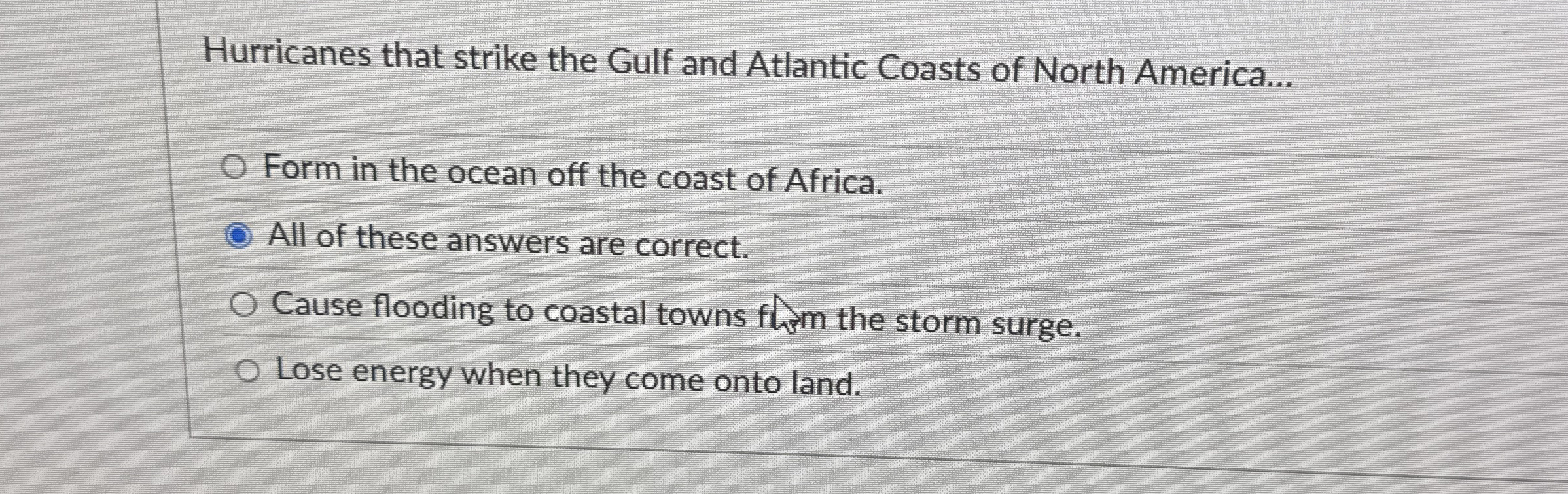 Solved Hurricanes that strike the Gulf and Atlantic Coasts | Chegg.com