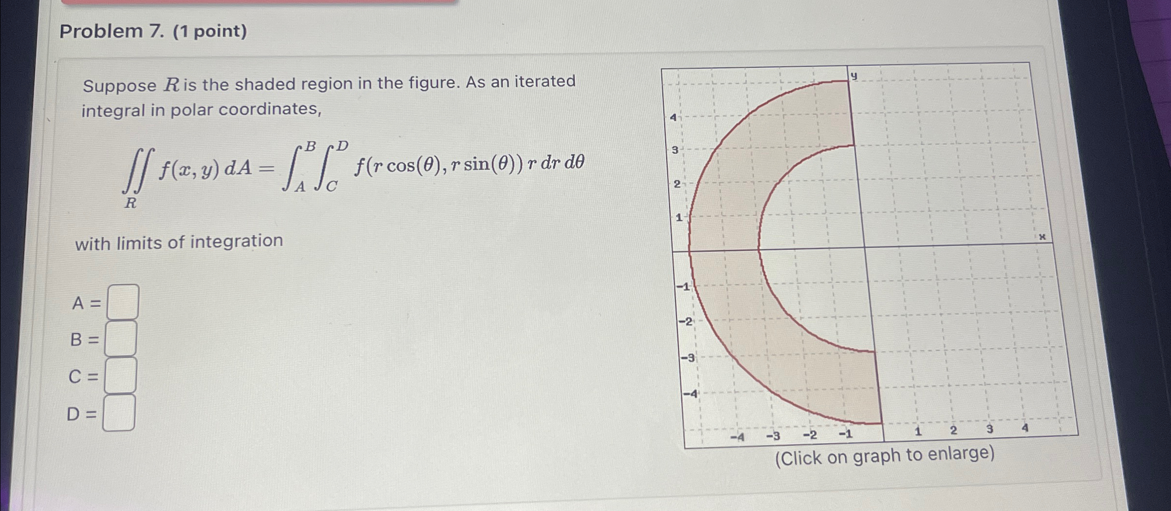 Solved Problem 7. (1 ﻿point)Suppose R ﻿is the shaded region | Chegg.com