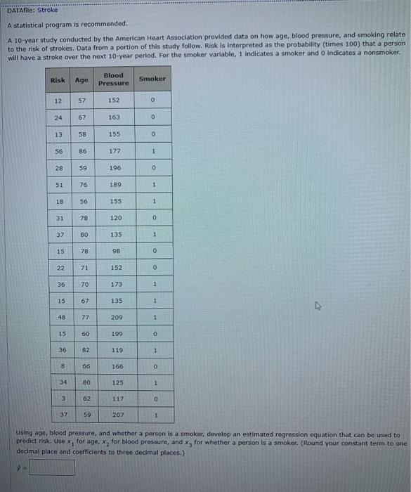 Solved DATAfile: Stroke A statistical program is | Chegg.com