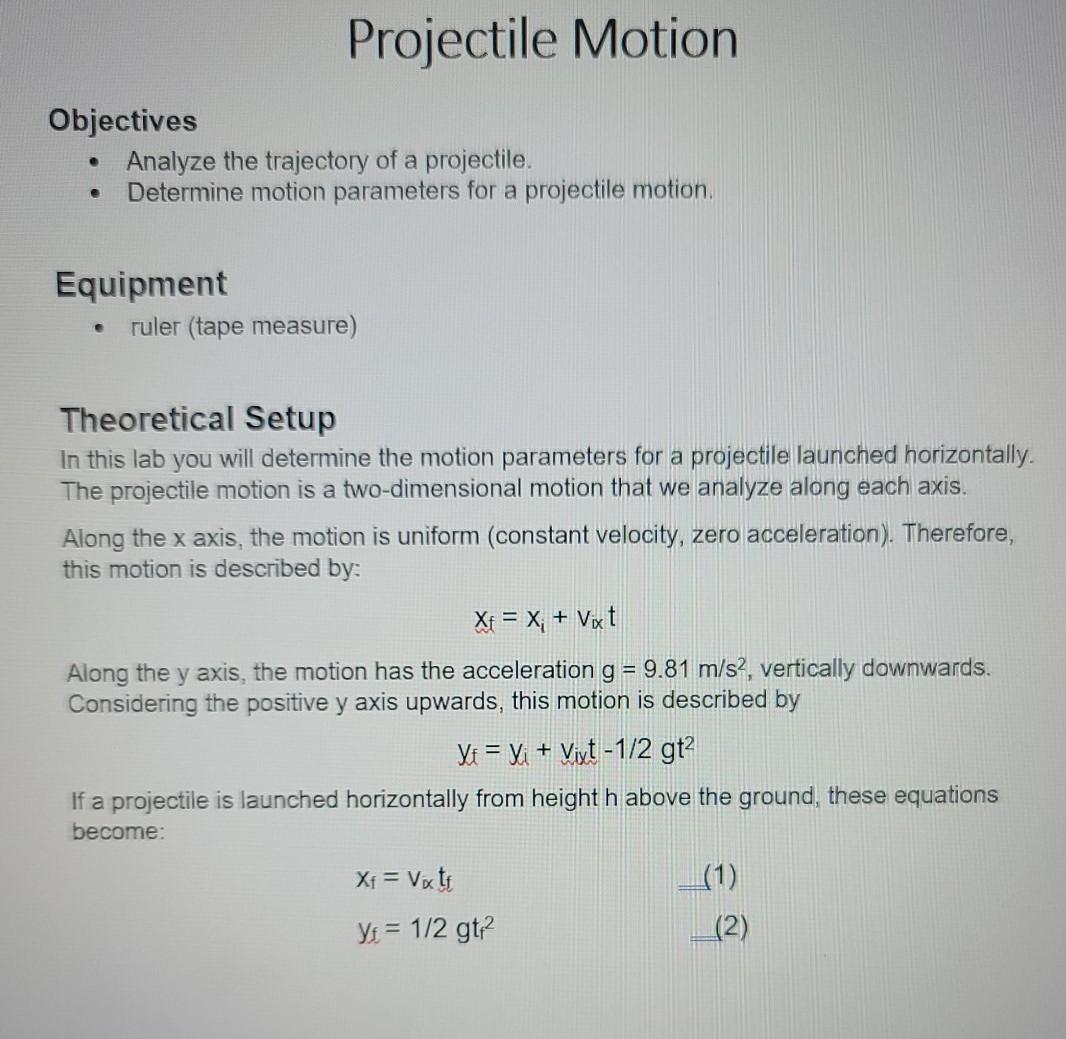Projectile Motion Objectives • Analyze the trajectory | Chegg.com
