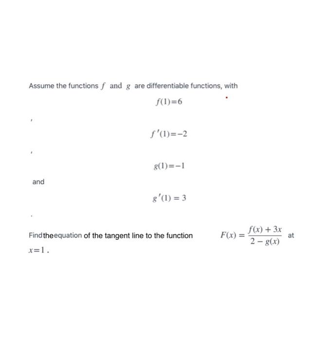 Solved Assume the functions f and g are differentiable | Chegg.com