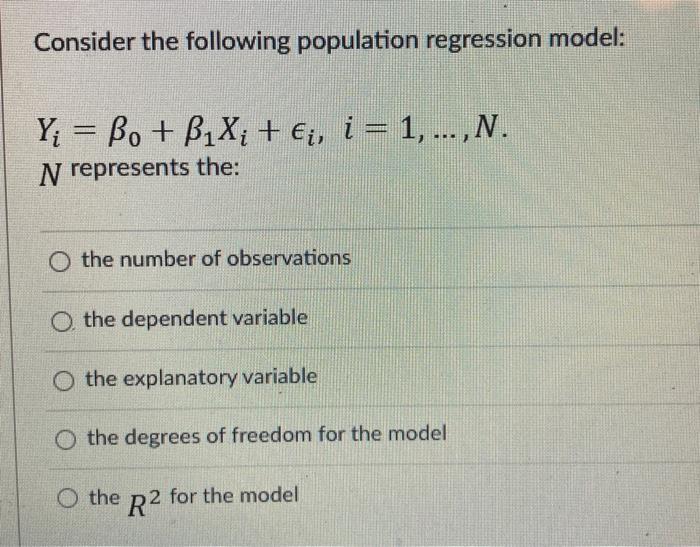 Solved Consider the following population regression model: | Chegg.com