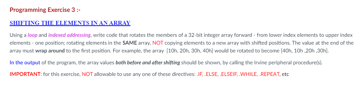 Solved Programming Exercise 3 :-SHIFTING THE ELEMENTS IN AN | Chegg.com Solved Programming Exercise 3 :-SHIFTING THE ELEMENTS IN AN | Chegg.com