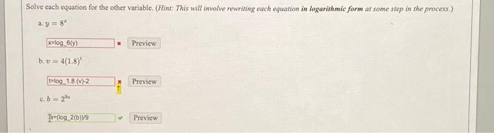 Solved Solve each equation for the other variable. (Hint: | Chegg.com