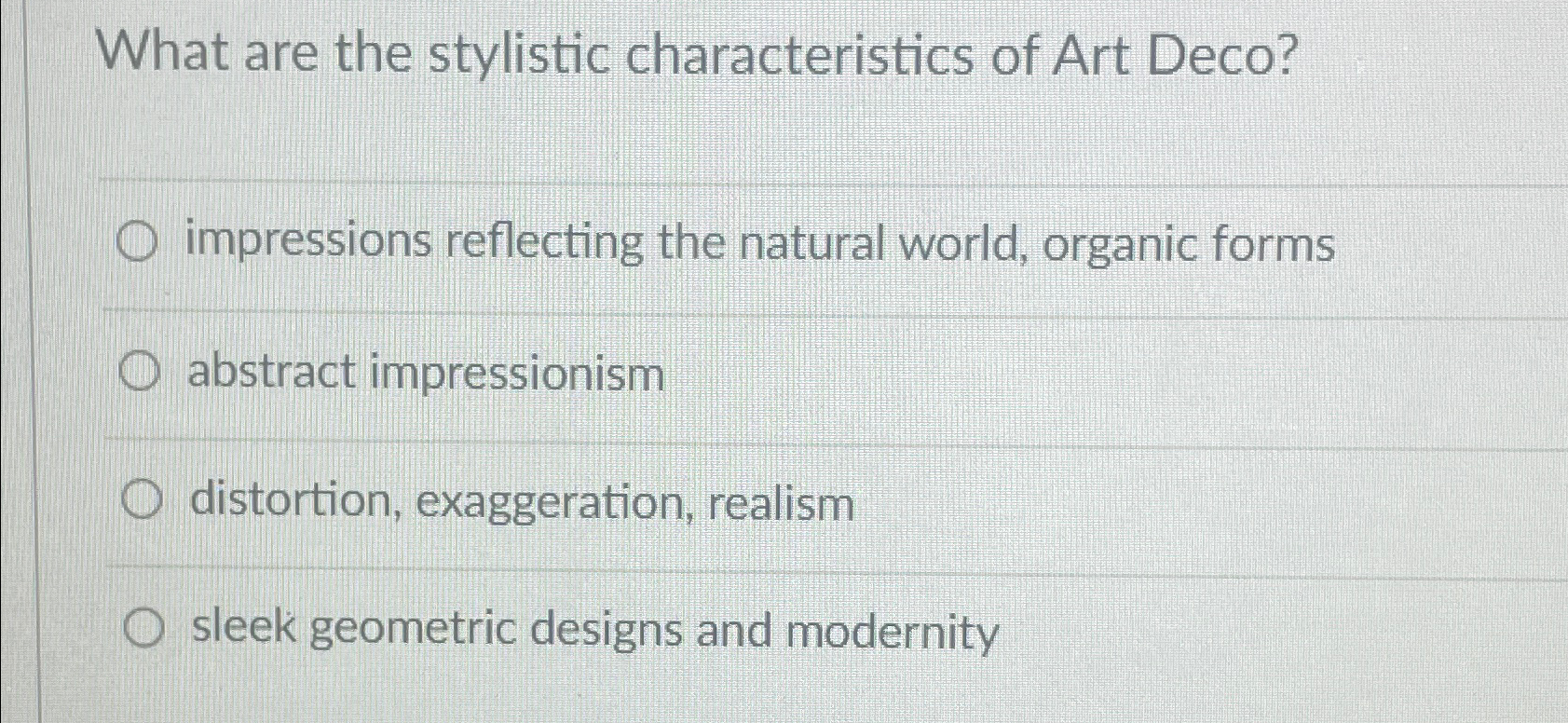 Solved What are the stylistic characteristics of Art | Chegg.com