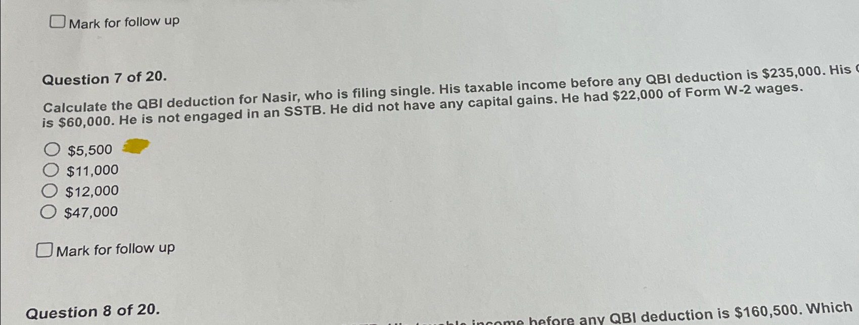 Solved Mark for follow upQuestion 7 ﻿of 20.Calculate the QBI | Chegg.com