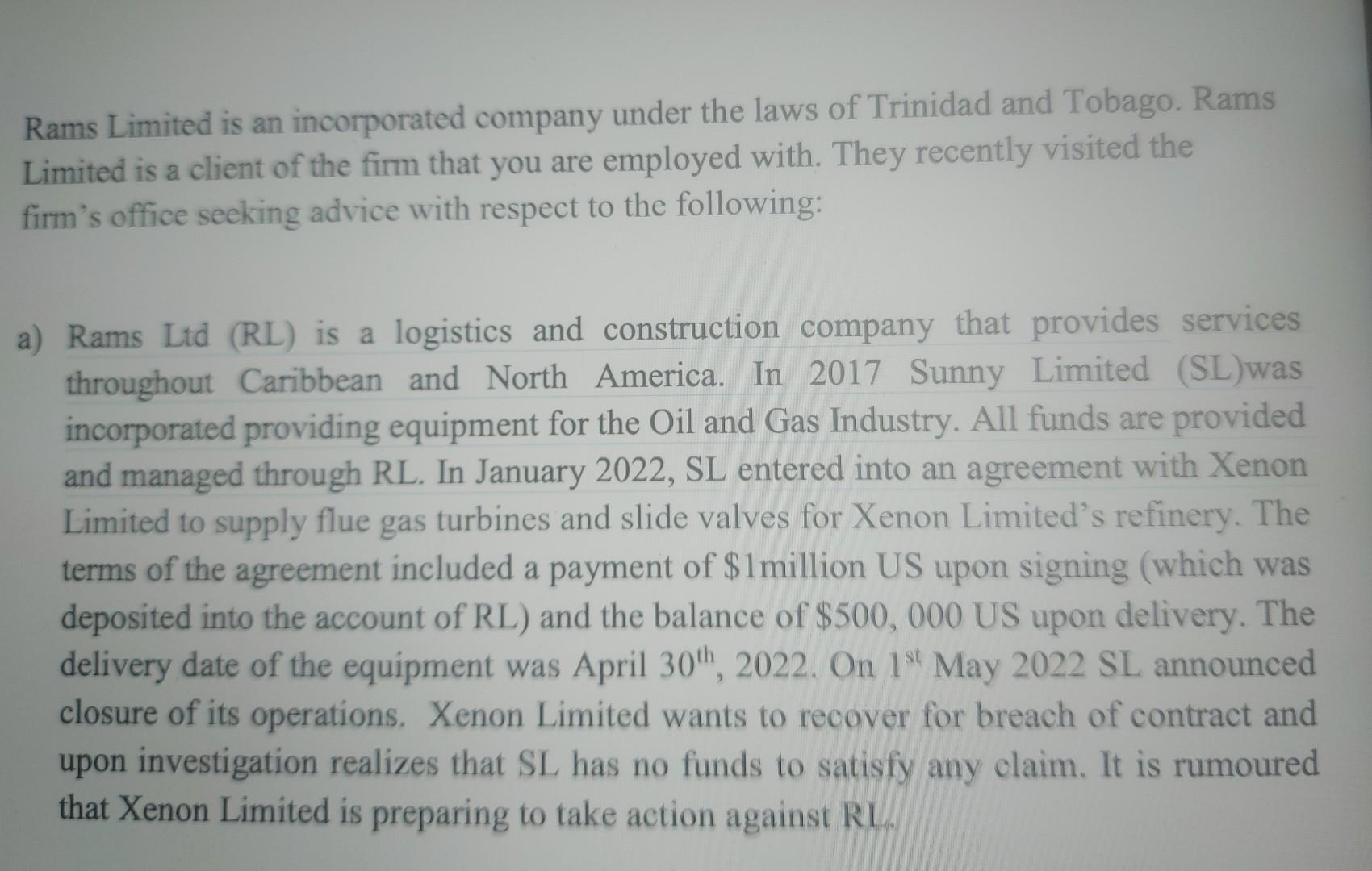 Rams Limited is an incorporated company under the | Chegg.com