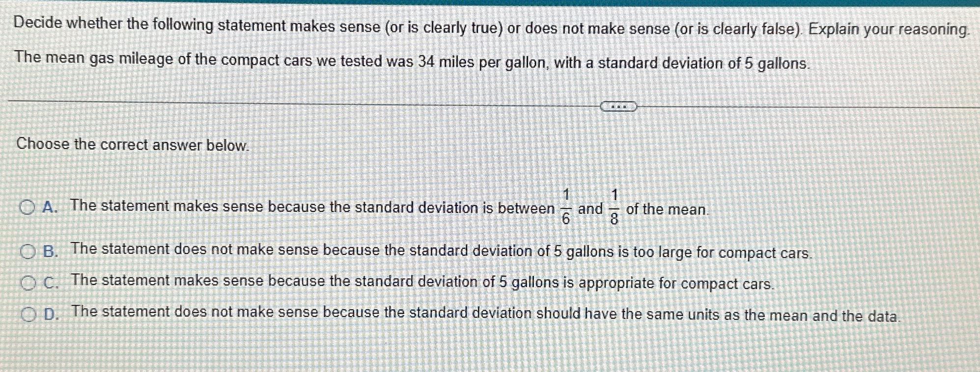 Solved Decide whether the following statement makes sense | Chegg.com