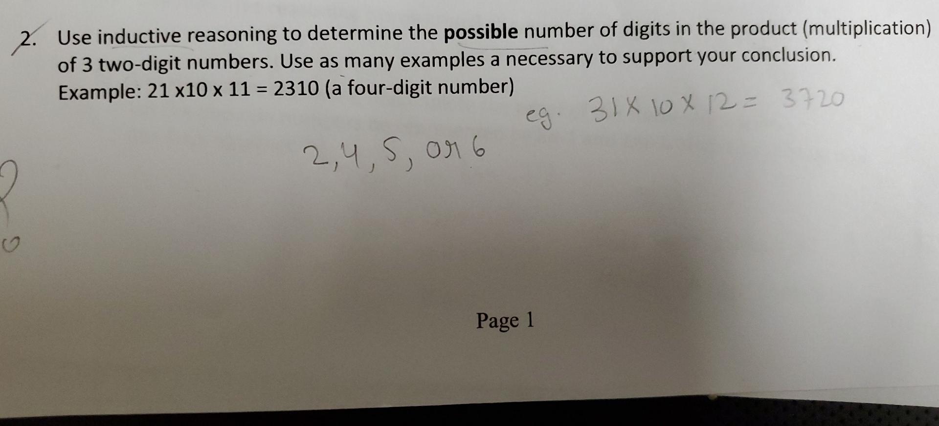 Solved 2. Use inductive reasoning to determine the possible | Chegg.com