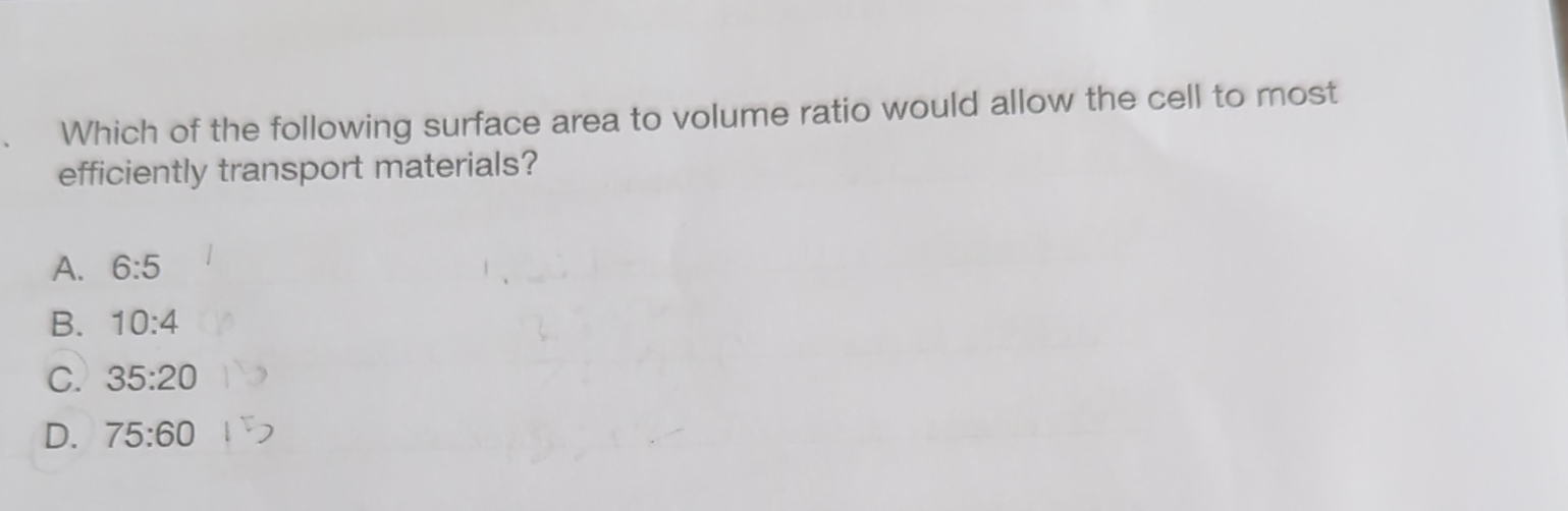 Solved Which of the following surface area to volume ratio | Chegg.com