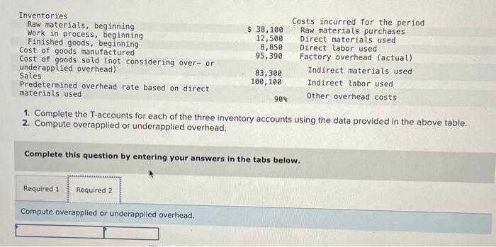 Solved 1. Complete the T-accounts for each of the three | Chegg.com