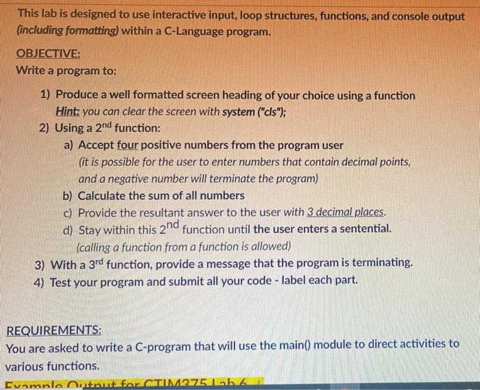 Solved This lab is designed to use interactive input, loop | Chegg.com