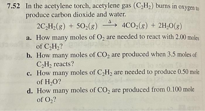 Solved 7.52 In the acetylene torch, acetylene gas (C₂H₂) | Chegg.com