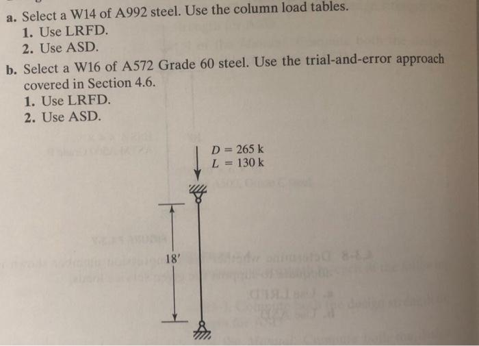 Solved a. Select a W14 of A992 steel. Use the column load | Chegg.com