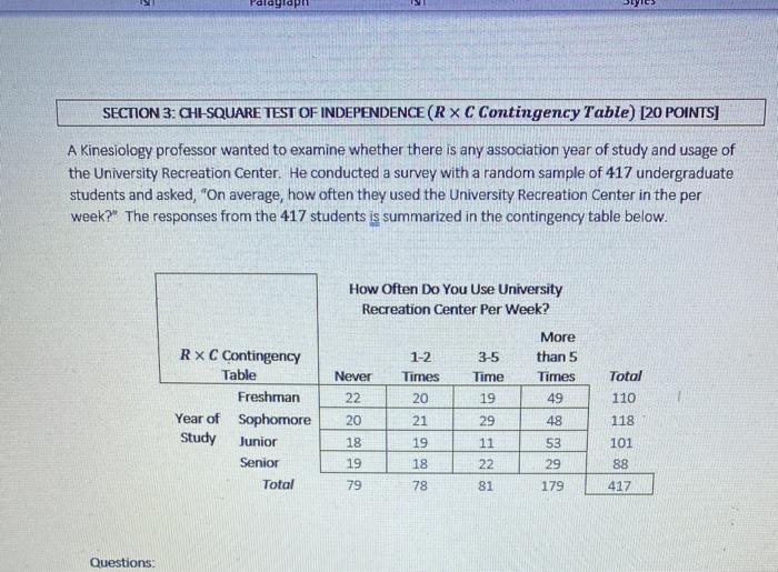 Solved SECTION 3: CHE-SQUARE TEST OF INDEPENDENCE (RX | Chegg.com