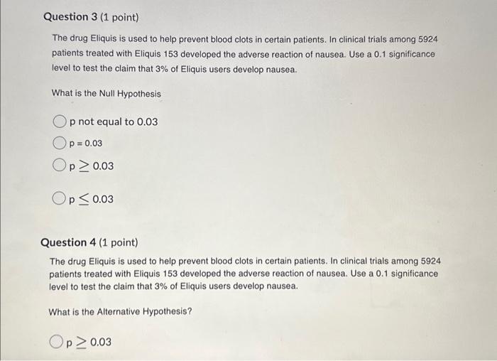 Solved The drug Eliquis is used to help prevent blood clots | Chegg.com
