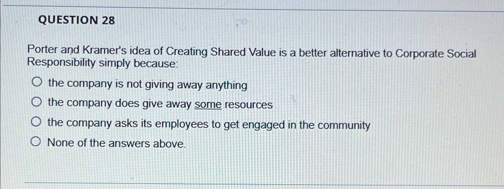Solved QUESTION 28Porter and Kramer's idea of Creating | Chegg.com