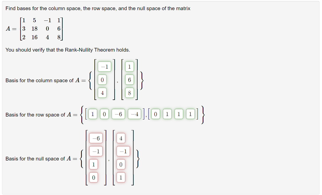 Solved Find bases for the column space, the row space, and | Chegg.com