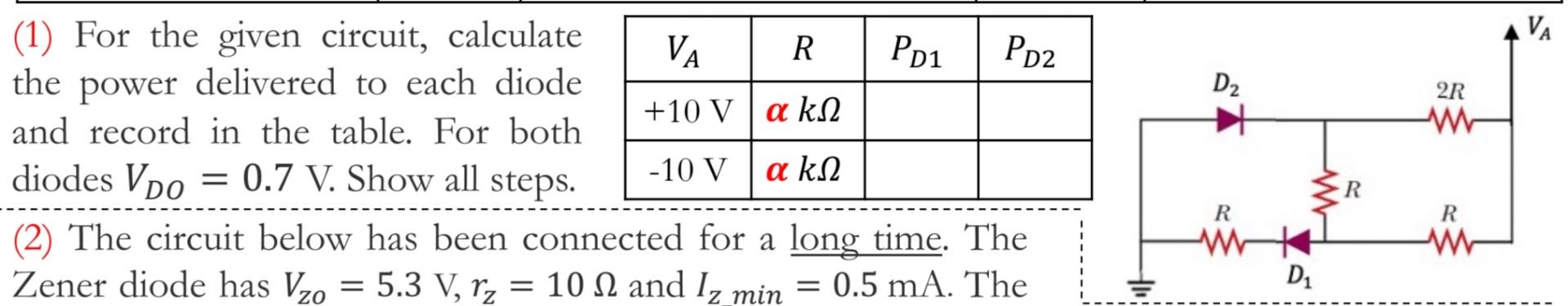 Solved (1) For the given circuit, calculate the power | Chegg.com