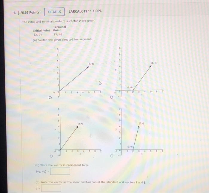 Solved The instial and terminal points of a vector v are | Chegg.com