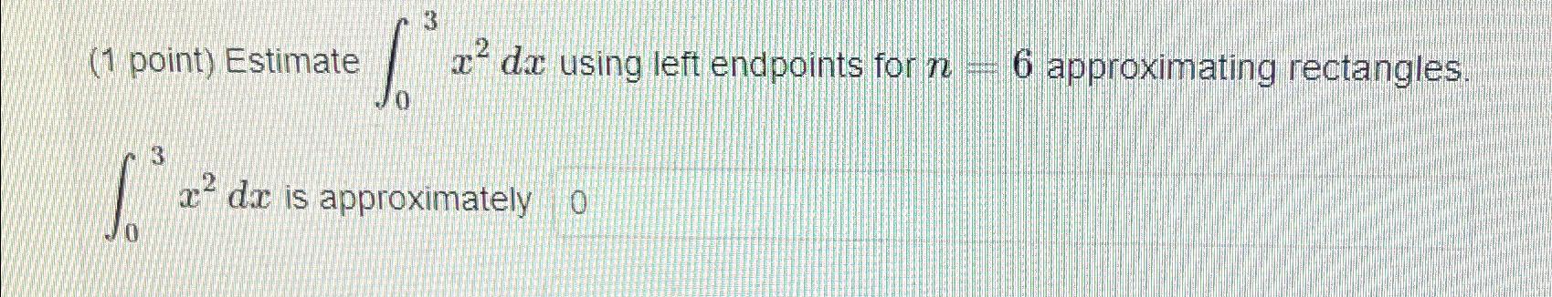 Solved ( 1 ﻿point) ﻿Estimate ∫03x2dx ﻿using left endpoints | Chegg.com