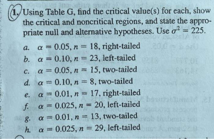 a. (1) Using Table G, find the critical value(s) for | Chegg.com