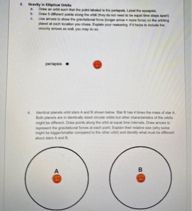 Solved 2. Gravily in Elilptical Orbits a. Draw an orbit such | Chegg.com
