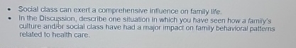 Solved Social class can exert a comprehensive influence on | Chegg.com