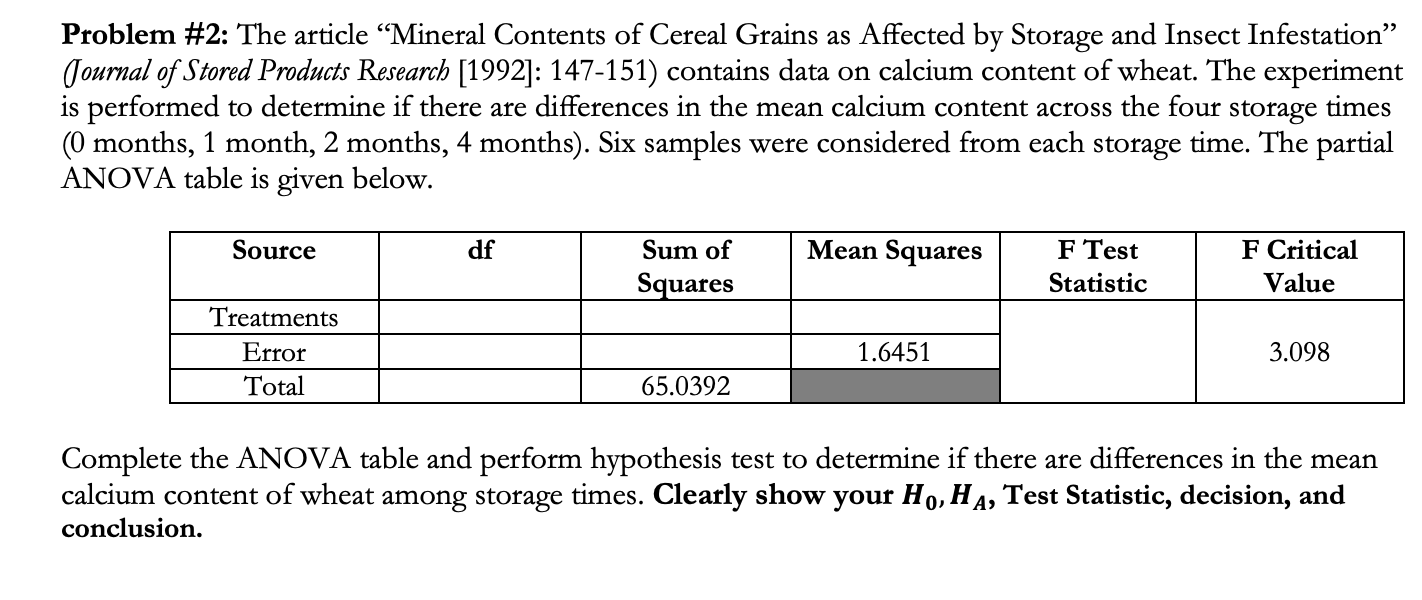 Solved Problem #2: The article "Mineral Contents of Cereal | Chegg.com