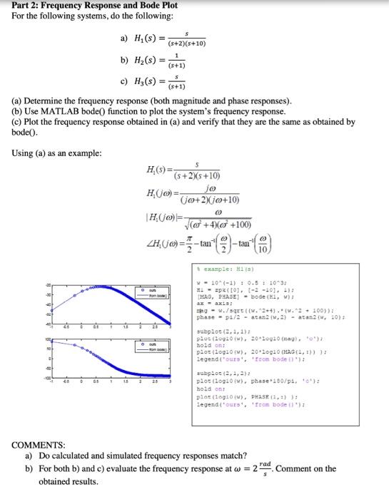 Solved Part 2: Frequency Response and Bode Plot For the | Chegg.com
