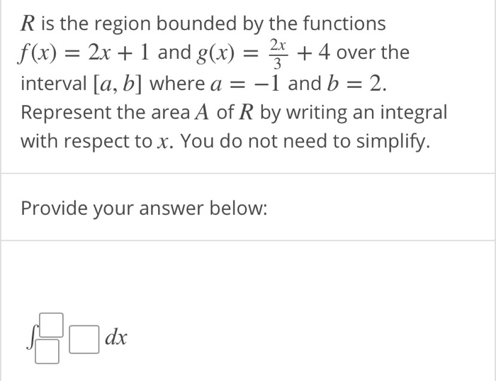 Solved R is the region bounded by the functions f(x) = 2x + | Chegg.com