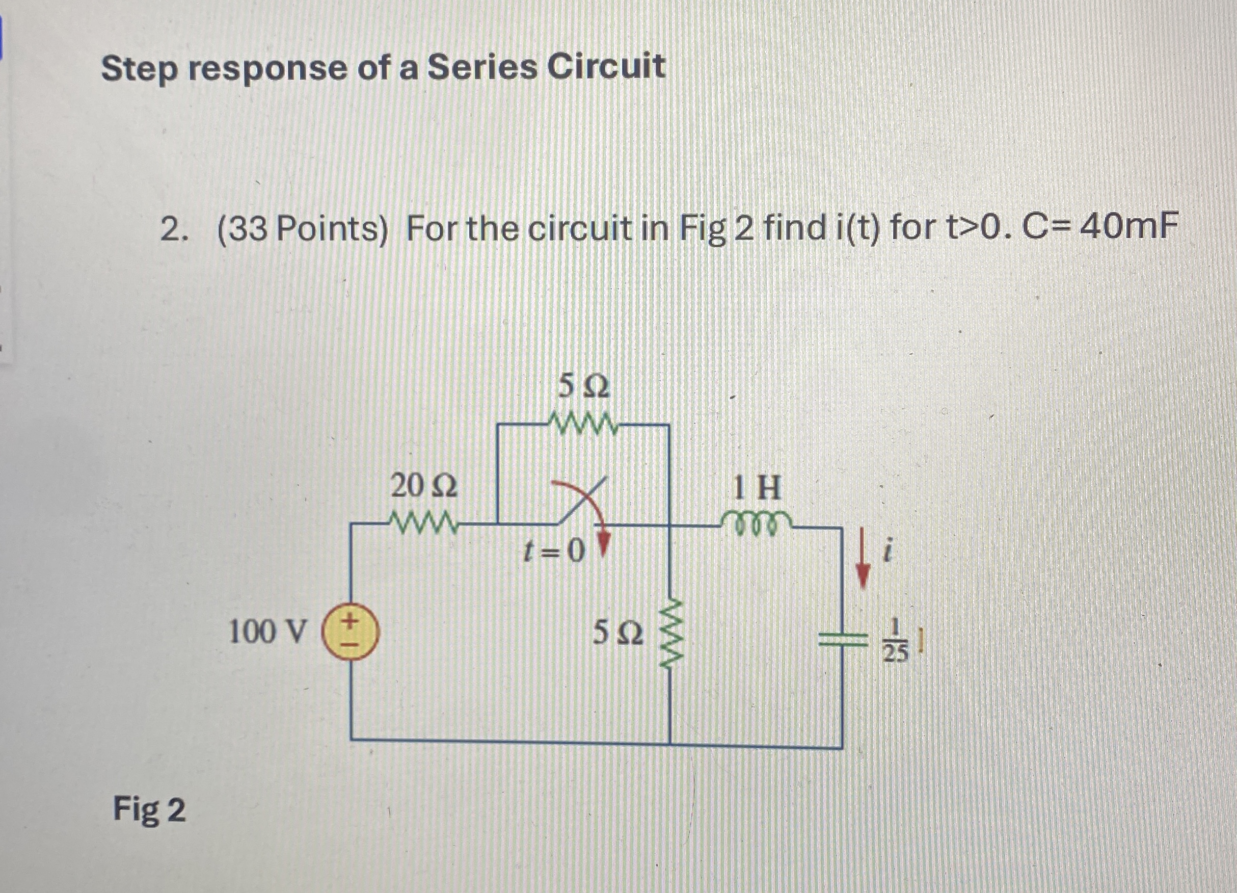 Solved Step response of a Series Circuit2. (33 ﻿Points) ﻿For | Chegg.com