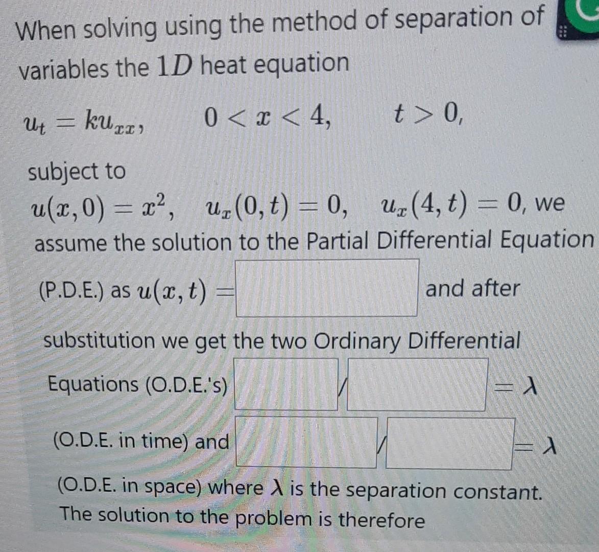 Solved When solving using the method of separation of | Chegg.com