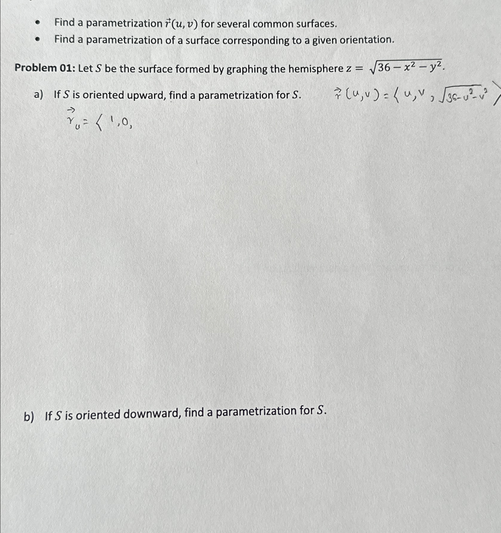 Solved Find a parametrization vec(r)(u,v) ﻿for several | Chegg.com