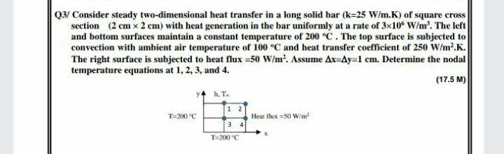 Solved Q3. Consider steady two-dimensional heat transfer in | Chegg.com