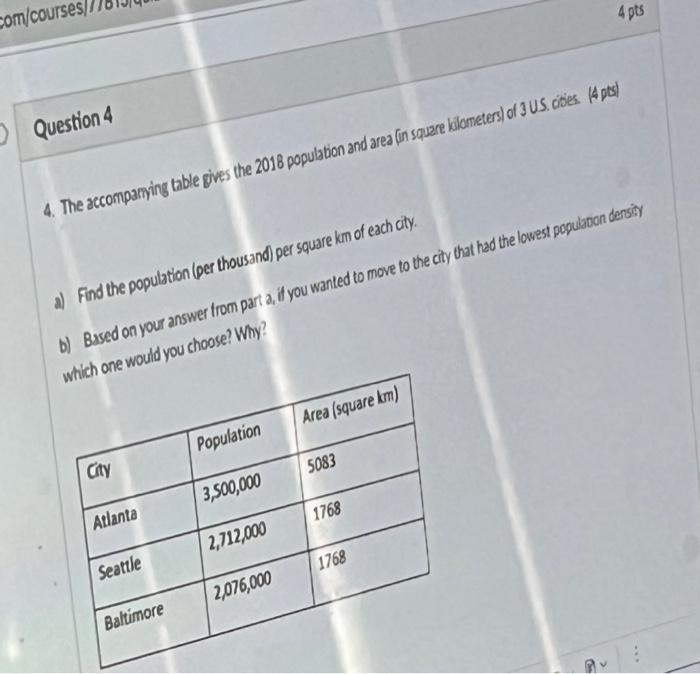Solved Question 4 a) Find the population (per thousand) per | Chegg.com