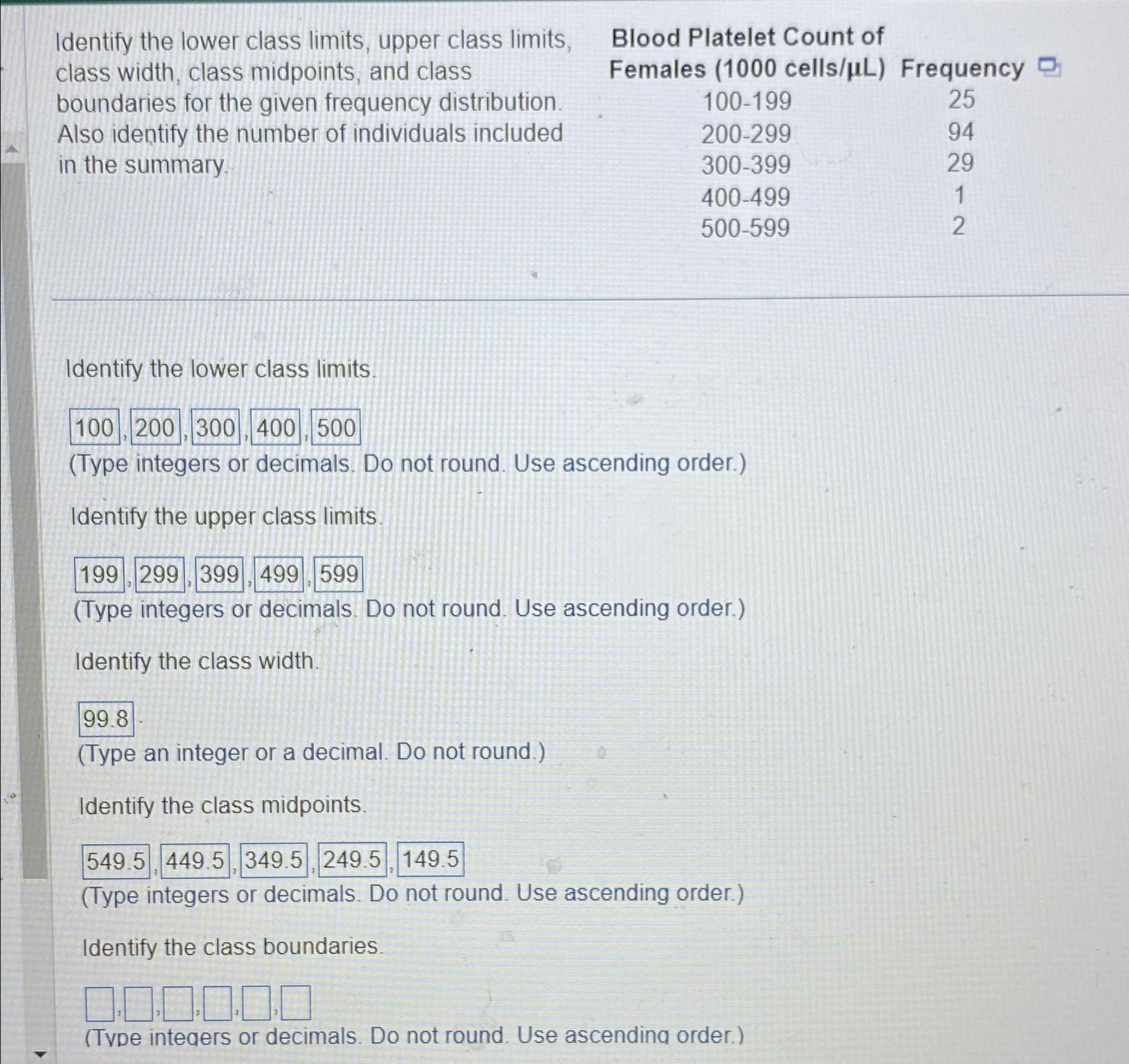 Solved Identify the lower class limits, ﻿upper class limits, | Chegg.com