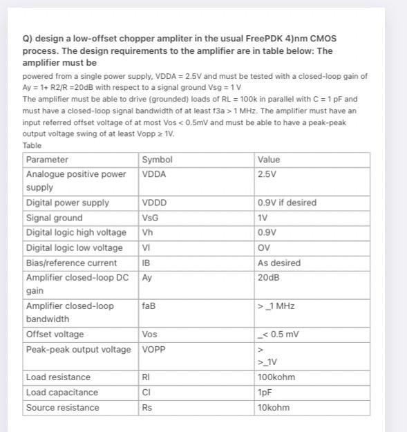 Q) design a low-offset chopper ampliter in the usual | Chegg.com