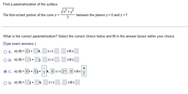 Solved What is ﻿the correct parametrization? Select the | Chegg.com