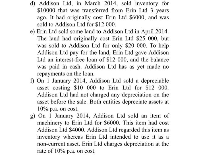 Solved d) Addison Ltd, in March 2014, sold inventory for | Chegg.com
