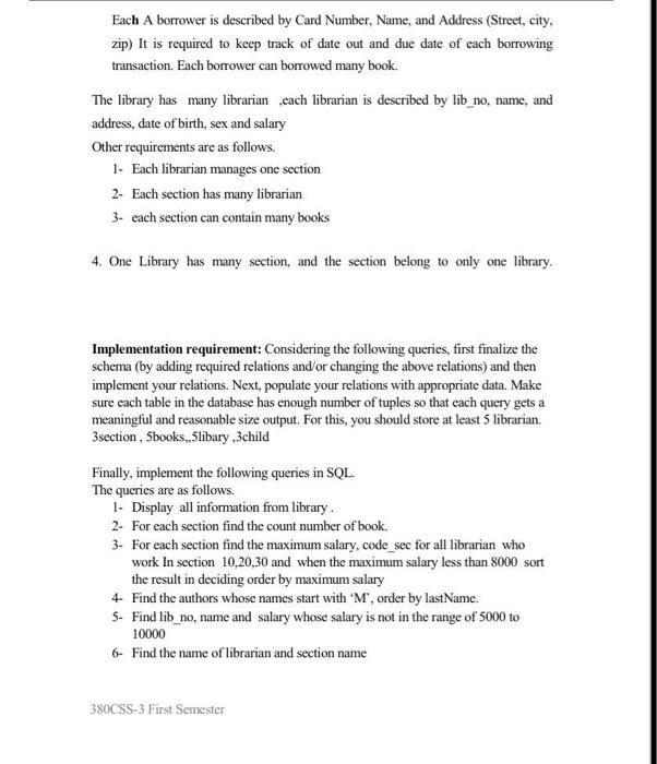 Solved Main Project Title: library deadline one week before | Chegg.com