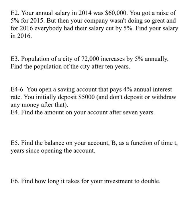 Solved E2. Your annual salary in 2014 was $60,000. You got a | Chegg.com
