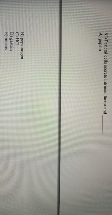 Solved 61) Parietal cells secrete intrinsic factor and A) | Chegg.com