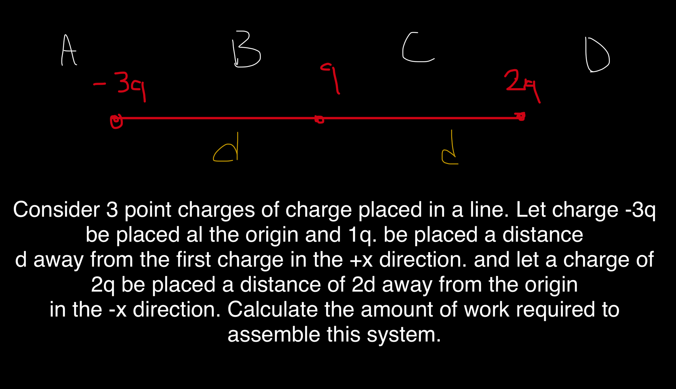 Solved Consider 3 ﻿point charges of charge placed in a line. | Chegg.com