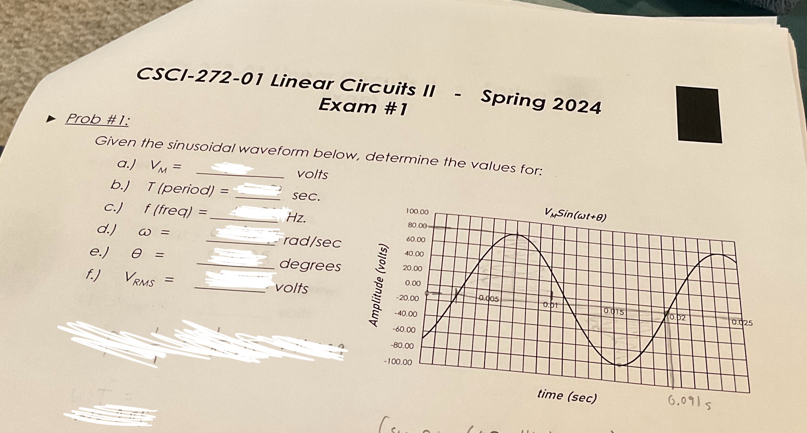Solved Prob #1:Given the sinusoidal waveform below, | Chegg.com Solved Prob #1:Given the sinusoidal waveform below, | Chegg.com