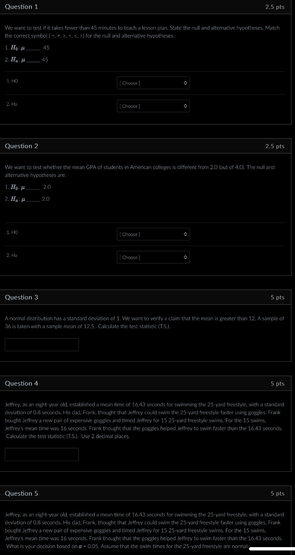Solved Solve questions 1-5Question 1We want to test if it | Chegg.com